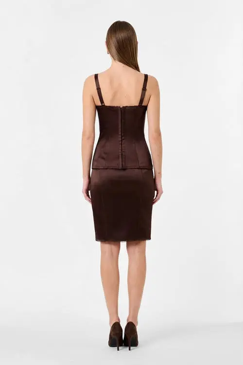 NICHOLAS Dara Lace Trim Corset Top - Espresso