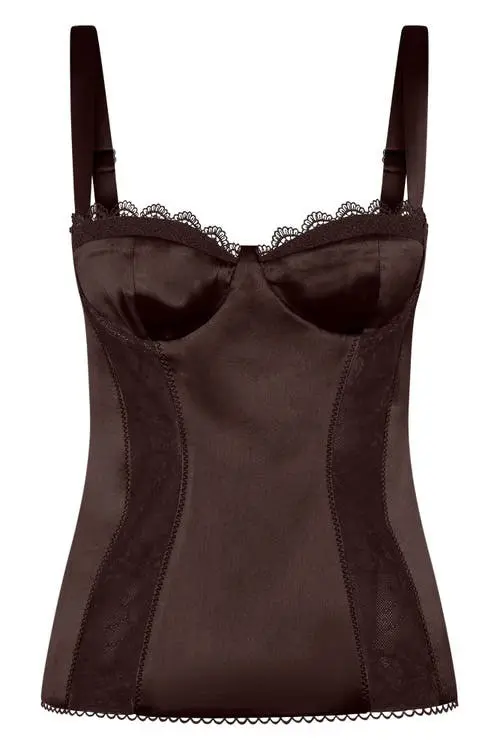 NICHOLAS Dara Lace Trim Corset Top - Espresso