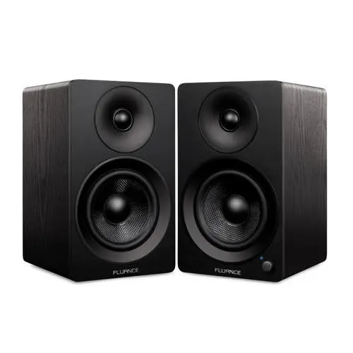 FLUANCE Powered 5 Stereo Bookshelf Speakers For Turntable - Black Ash