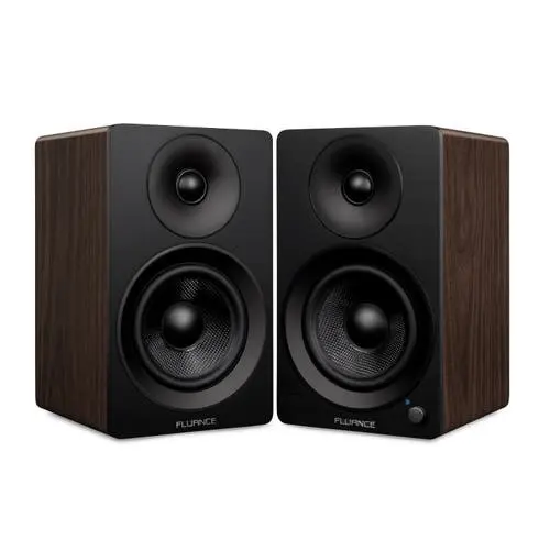 FLUANCE Powered 5 Stereo Bookshelf Speakers For Turntable - Natural Walnut