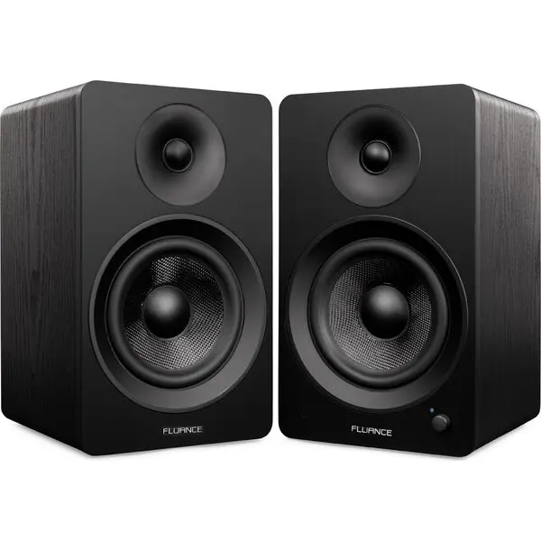 FLUANCE Powered 6.5 Stereo Bookshelf Speakers For Turntable - Black Ash