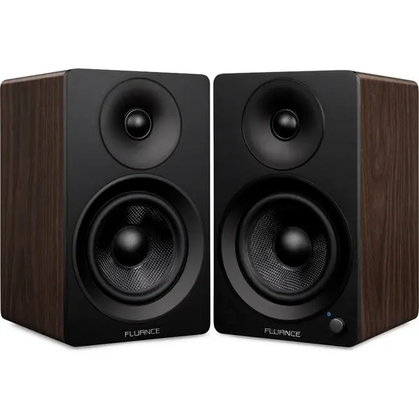 FLUANCE Powered 6.5 Stereo Bookshelf Speakers For Turntable - Natural Walnut