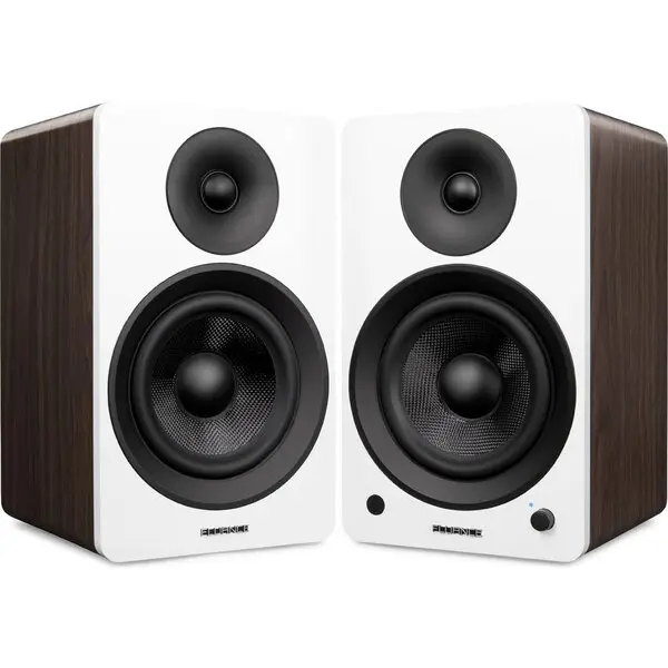 FLUANCE Powered 6.5 Stereo Bookshelf Speakers For Turntable - White Walnut