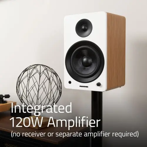 FLUANCE Powered 6.5 Stereo Bookshelf Speakers For Turntable - White Walnut