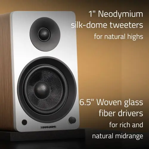 FLUANCE Powered 6.5 Stereo Bookshelf Speakers For Turntable - White Walnut