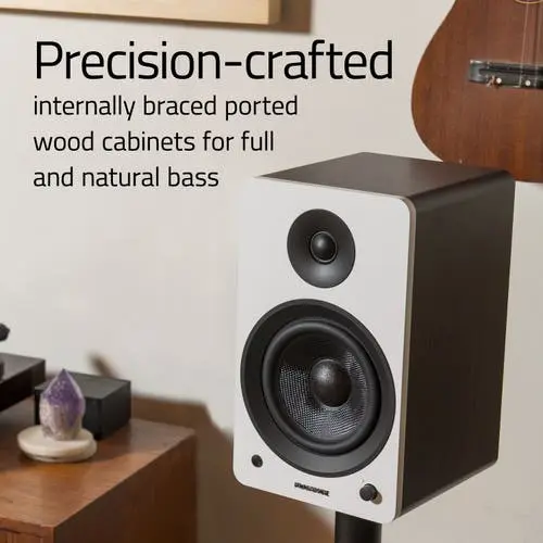 FLUANCE Powered 6.5 Stereo Bookshelf Speakers For Turntable - White Walnut