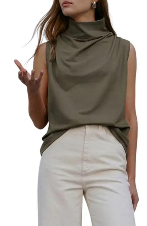 MARCELLA Finch French Terry Funnel Neck Top - Olive