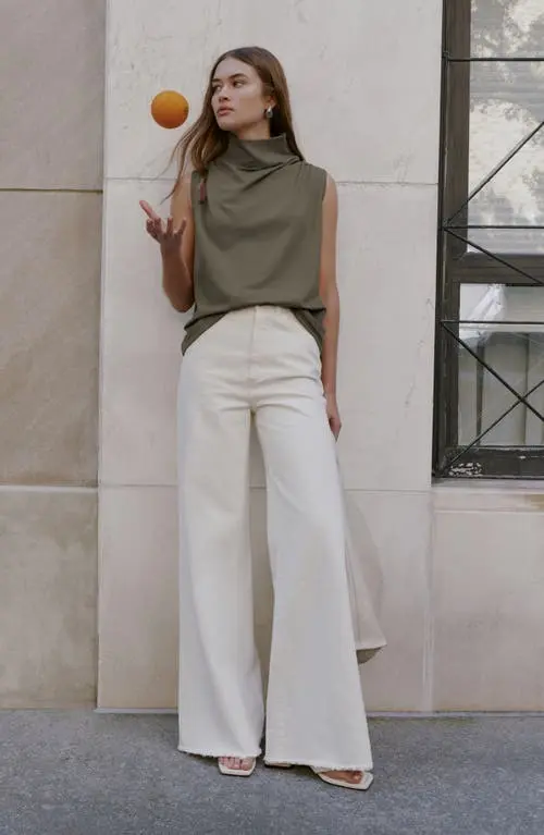 MARCELLA Finch French Terry Funnel Neck Sleeveless Top - Olive