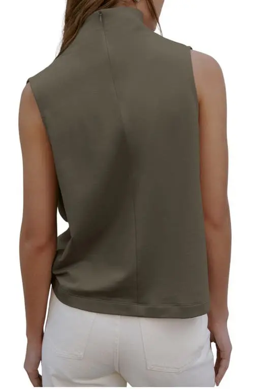 MARCELLA Finch French Terry Funnel Neck Sleeveless Top - Olive