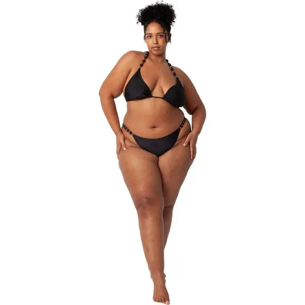 VILLA FRESCA Sole Beaded Bikini Swim Bottoms - Black