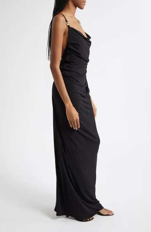 Coperni Logo Clasp Ruched Jersey Maxi Dress