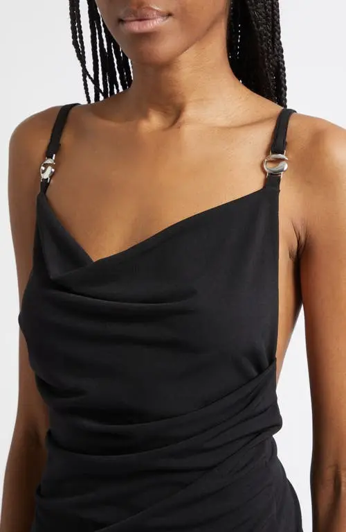 Coperni Logo Clasp Ruched Jersey Maxi Dress