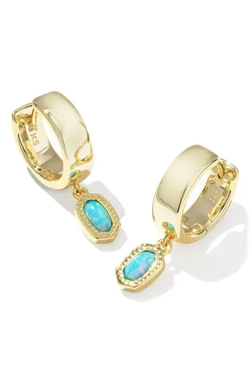 Kendra Scott Mini Ellie Wide Huggie Hoop Earrings - Gold Blue Lab Grown Opal