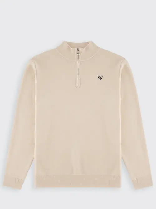 WALKER & HUNT Huxley Quarter Zip Sweater - Cream