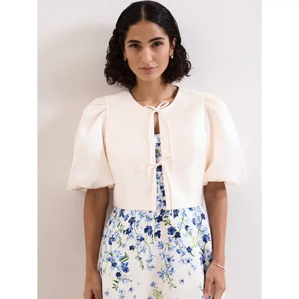 PHASE EIGHT Paulina Cropped Puff-sleeve Jacket - Cream