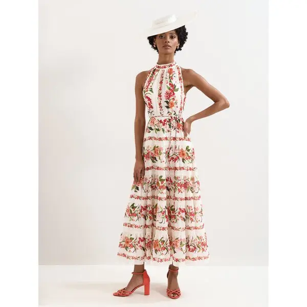 PHASE EIGHT Nita Halter Neck Floral Dress - Cream