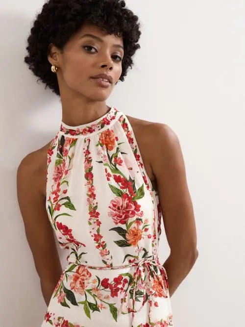 PHASE EIGHT Nita Halter Neck Floral Tiered Midi Dress