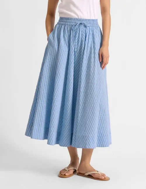 ALBARAY Full Stripe Midi Skirt - Blue