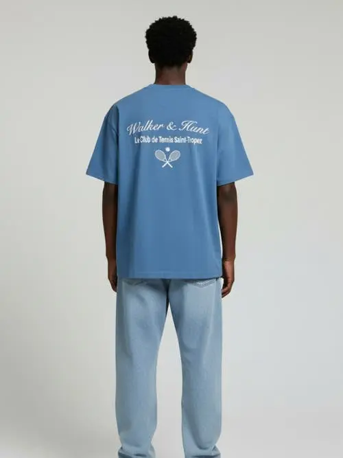 WALKER & HUNT Saint-tropez Tennis Club Oversized Tee - Blue