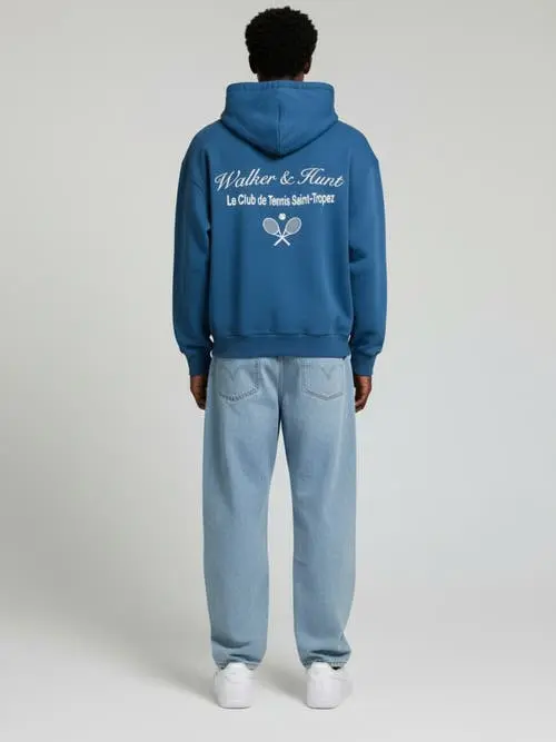 WALKER & HUNT Relaxed Fit Logo Hoodie - Blue