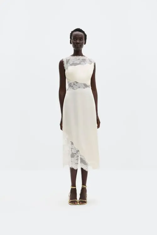 MALINA Desire Lace Trimmed Cut Out Midi Dress - Vanilla