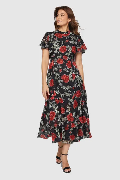 WALLIS Floral Burnout Ruffle Midi Dress