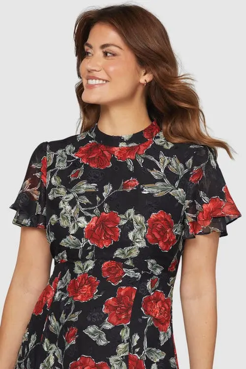 WALLIS Floral Burnout Ruffle Midi Dress