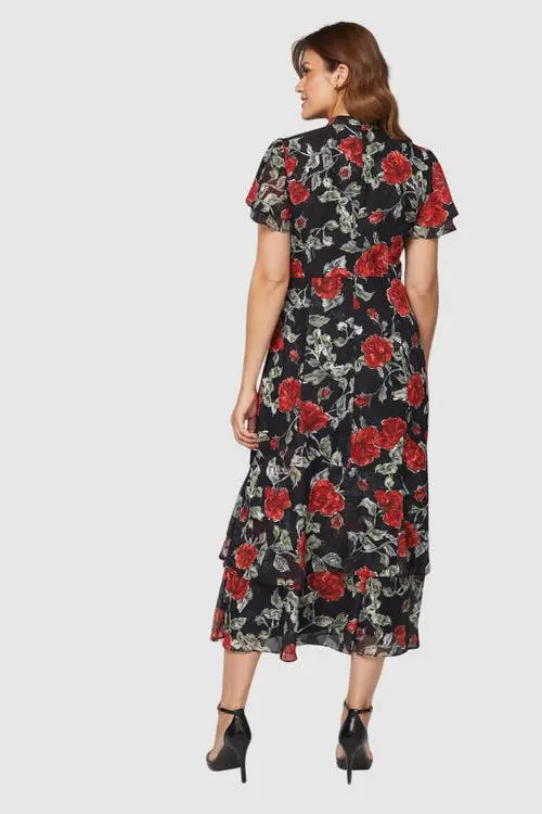 WALLIS Floral Burnout Ruffle Midi Dress