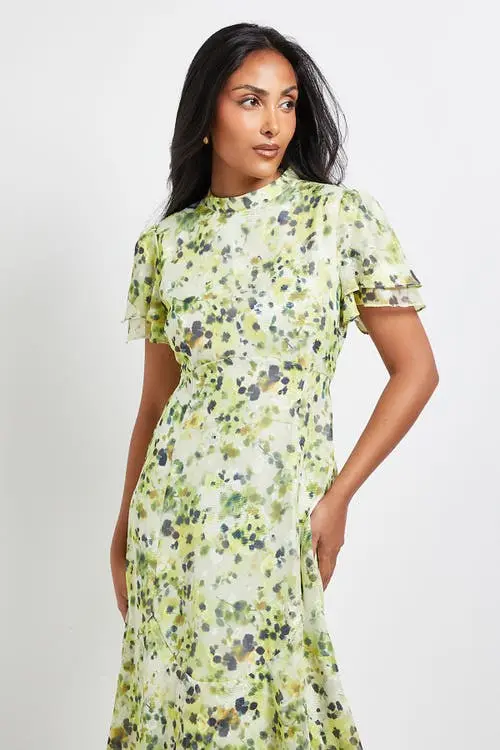 WALLIS Petite Floral Burnout Ruffle Midi Dress