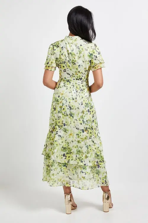 WALLIS Petite Floral Burnout Ruffle Midi Dress