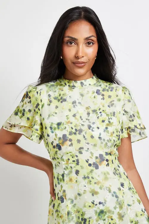 WALLIS Petite Floral Burnout Ruffle Midi Dress
