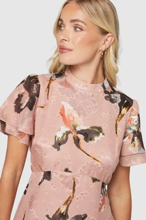 WALLIS Petite Floral Burnout Ruffle Midi Dress