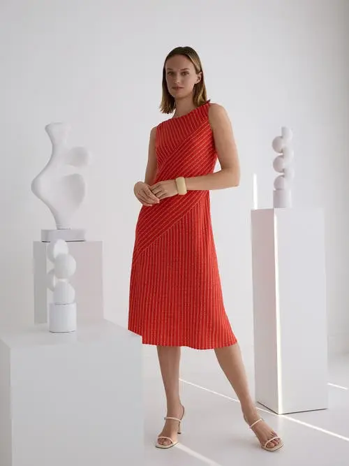 Misook Striped Lined Soft Knit Midi Dress