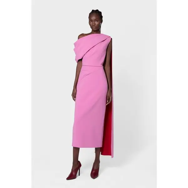 ROKSANDA Maite Pink Crepe One Shoulder Midi Dress - Orchid/amaranthus