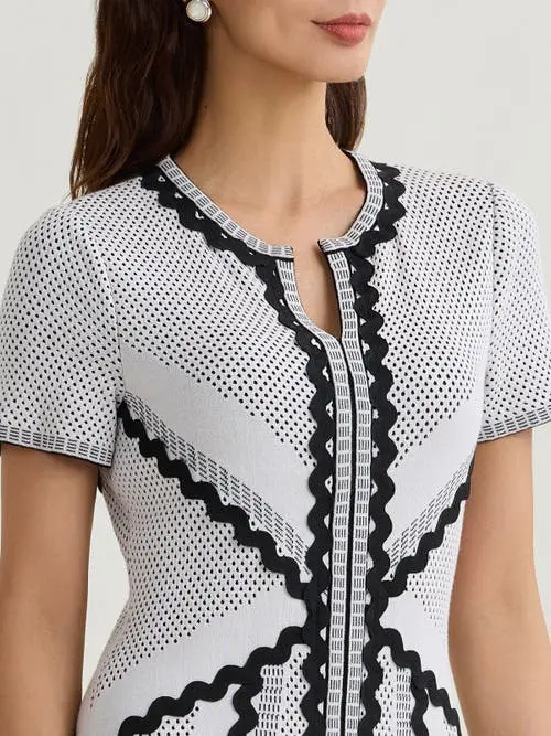 Misook A-line Monochrome Dotted Stitch Knit Dress