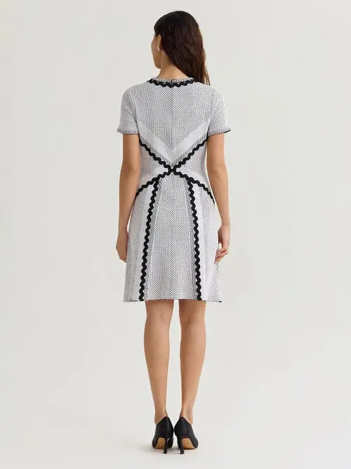 Misook A-line Monochrome Dotted Stitch Knit Dress
