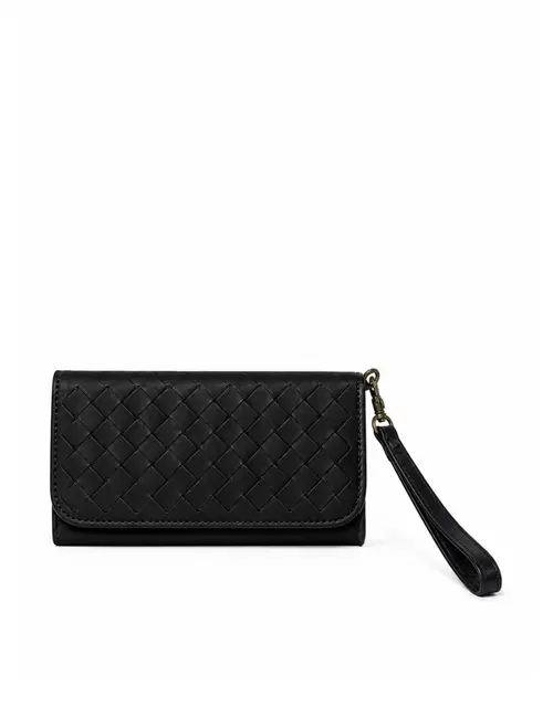 DEUX MAINS Woven Wristlet Wallet - Black