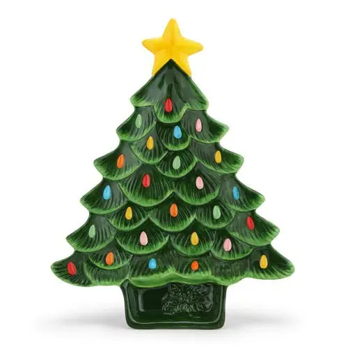 MR. CHRISTMAS 14 In. Nostalgic Ceramic Tree Dip Platter - Green