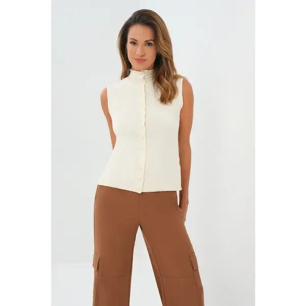 Anatomie Viola Sweater Knit Sleeveless Button-down Top - Ivory