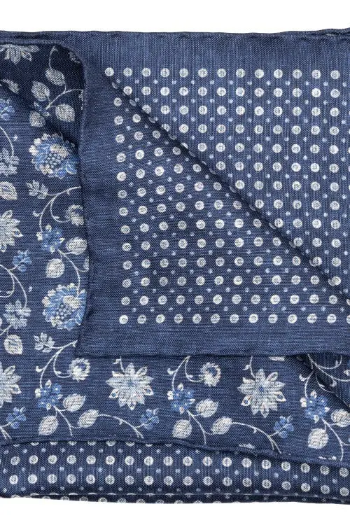 ELIZABETTA Nunziodouble Sided Silk Pocket Square For - Navy