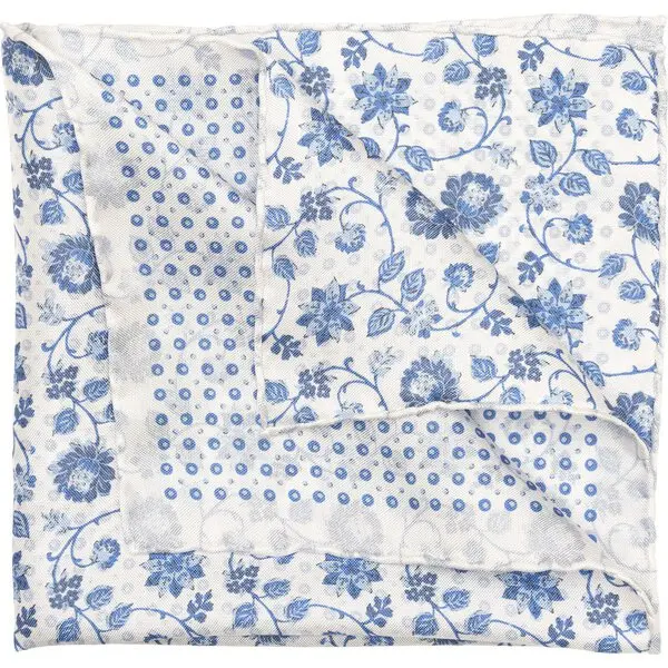 ELIZABETTA Nunziodouble Sided Silk Pocket Square For - White & Blue