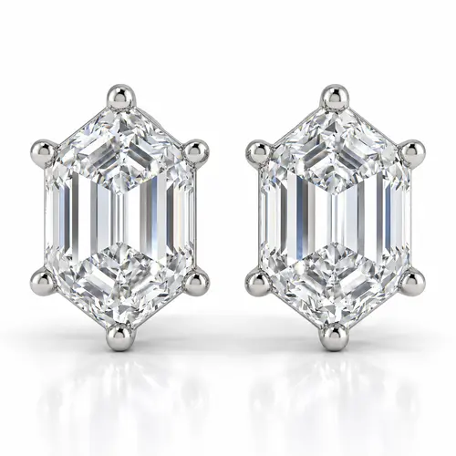 BLISS DIAMOND Long Hexagon Diamond Stud Earrings - 14k White Gold