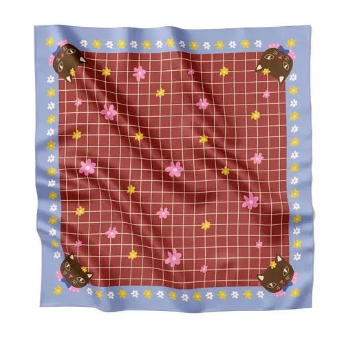 CENTINELLE Chat Au Chocolat Silk Medium Square Scarf - Red