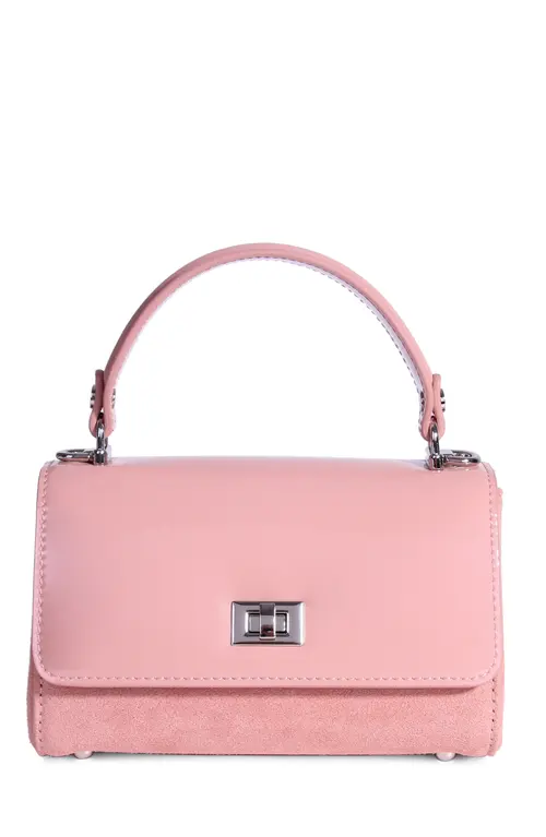 JURGI Suede And Patent Leather Top Handle Bag - Dusty Rose