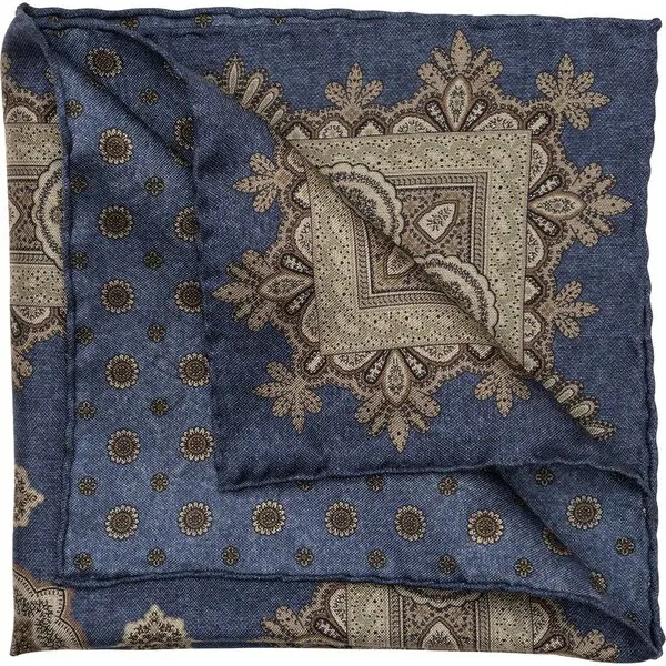 ELIZABETTA Brandodouble Sided Silk Pocket Square For - Blue