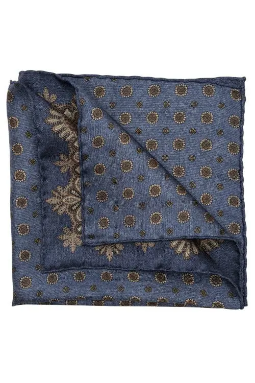 ELIZABETTA Brandodouble Sided Silk Pocket Square For - Blue