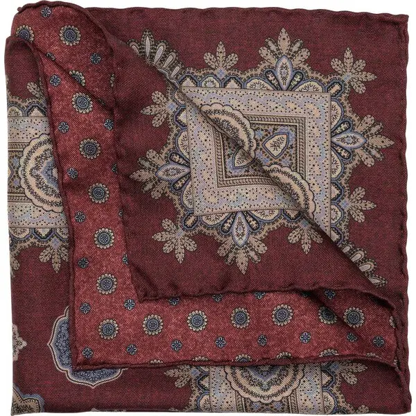 ELIZABETTA Brandodouble Sided Silk Pocket Square For - Burgundy