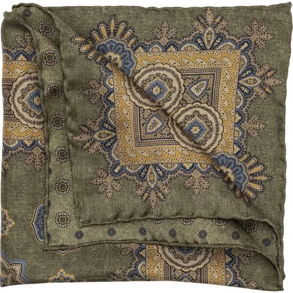 ELIZABETTA Brandodouble Sided Silk Pocket Square For - Sage