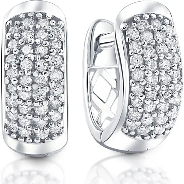BLISS DIAMOND 1/4 Carat Lab Grown Diamond Pave Huggie Hoop Earrings - Silver
