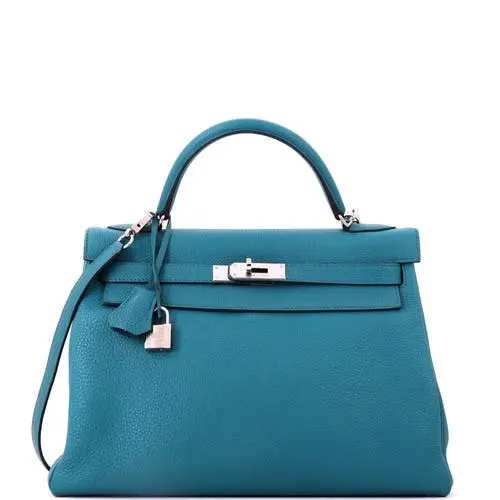 Hermès Kelly Handbag Togo With Palladium Hardware 32 - Blue